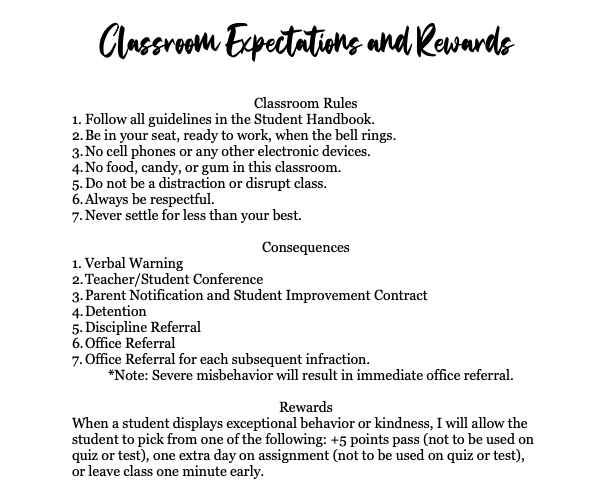 Classroom Expectations and Rewards | Mrs. Ederington
